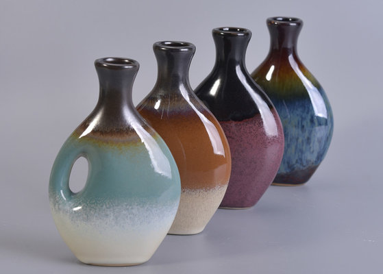 Beautiful Colored Reed Ceramic Diffuser Bottle With Handle , Environment Friendly