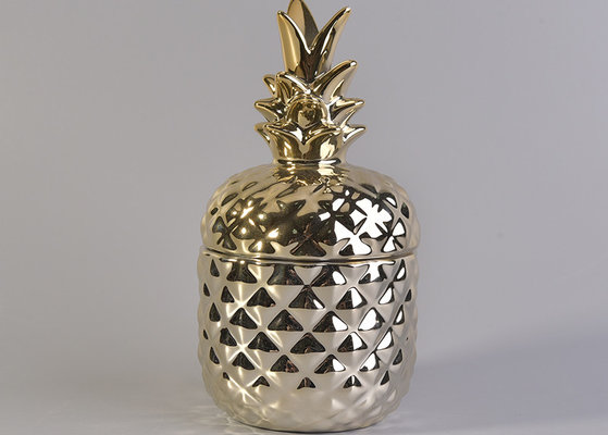 Handmade Ceramic Candle Holders / Pineapple Ceramic Candle Jars Golden Plating