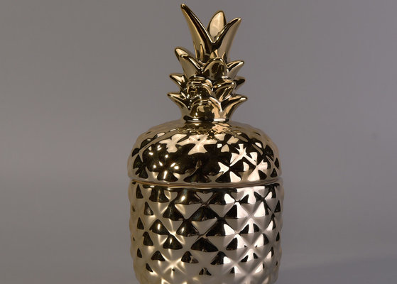 Handmade Ceramic Candle Holders / Pineapple Ceramic Candle Jars Golden Plating
