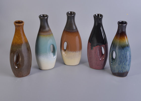 Round Ceramic Aroma Diffuser , Rattan Essential Oil Diffuser Glass Bottle