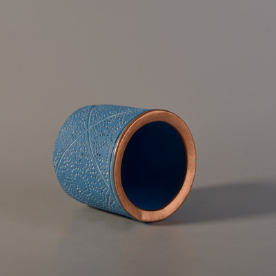 Customed Color Straight Concrete Candle Holders With Hollow Out Pattern