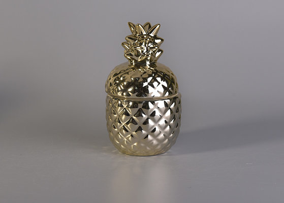 260Ml Airtight Pineapple Shaped Ceramic Candle Holder Golden Electroplated with Lid