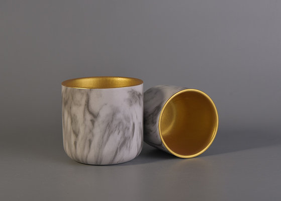 Marble Finishes Gold Colors Ceramic Candle Holder , candles in ceramic containers