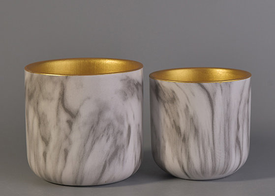 Marble Finishes Gold Colors Ceramic Candle Holder , candles in ceramic containers