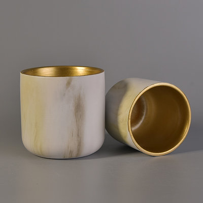 OEM / ODM Handmade Ceramic Candle Holders With Hydrographics Transfer Printing