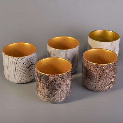 OEM / ODM Handmade Ceramic Candle Holders With Hydrographics Transfer Printing
