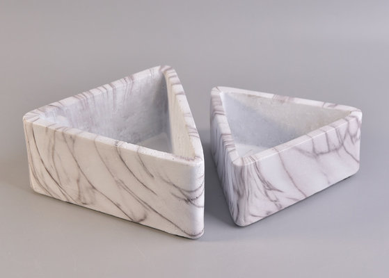 Triangle Shaped Ceramic Candle Holder , Concrete Candle Vessel with Water Printing Decoration