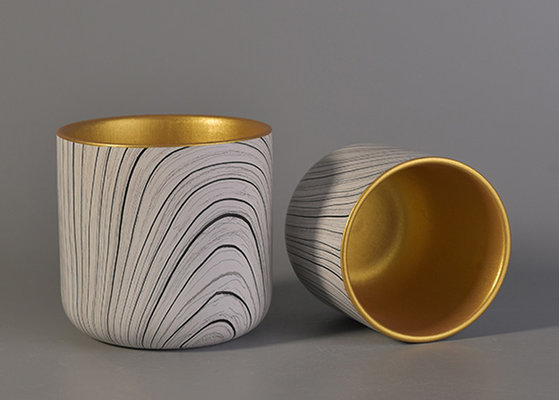 Eco - Friendly Leopard Pattern Ceramic Candle Holders With Golden Painting Inside