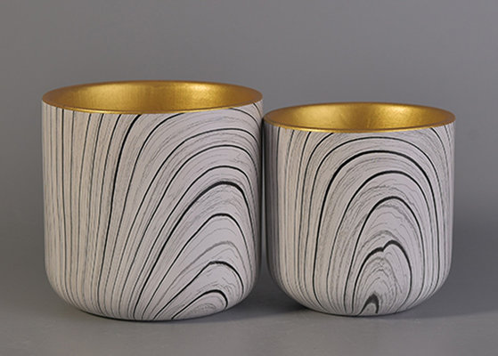 Eco - Friendly Leopard Pattern Ceramic Candle Holders With Golden Painting Inside