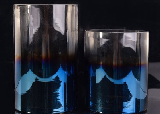 Vertical Wedding Decoration Glass Candle Jars With Iridescent Ombre Electroplated