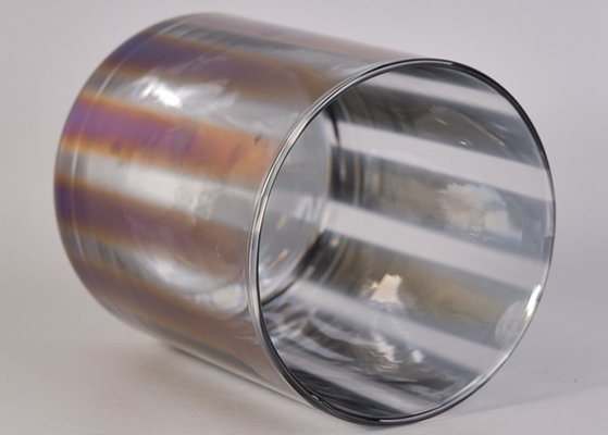 Decorative Straight Walled Glass Candle Holder with Electroplating Color Effect