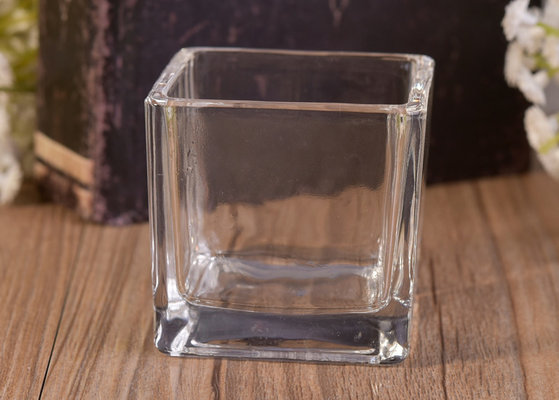 Mini Square Cube Shaped Glass Candle Holder Clear Replacement Glass Candle Vessel