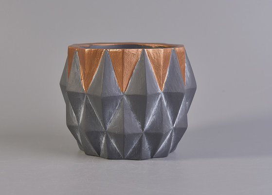 Custom Scented Rhombus Ceramic Candle Holder With Gold Rim / Logo Printing