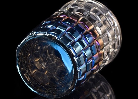 Woven Pattern Decorative High White Glass Candle Holders With Gradient Ion Plating