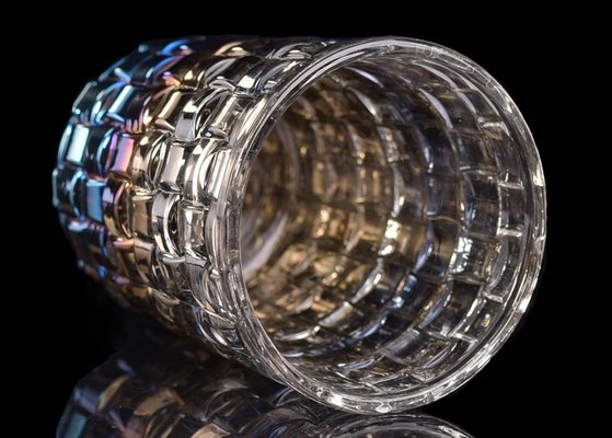 Woven Pattern Decorative High White Glass Candle Holders With Gradient Ion Plating