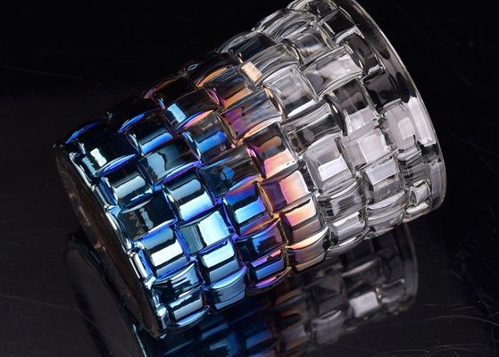 Woven Pattern Decorative High White Glass Candle Holders With Gradient Ion Plating