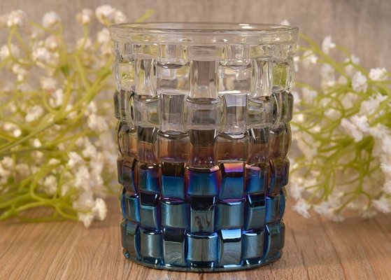 Woven Pattern Decorative High White Glass Candle Holders With Gradient Ion Plating