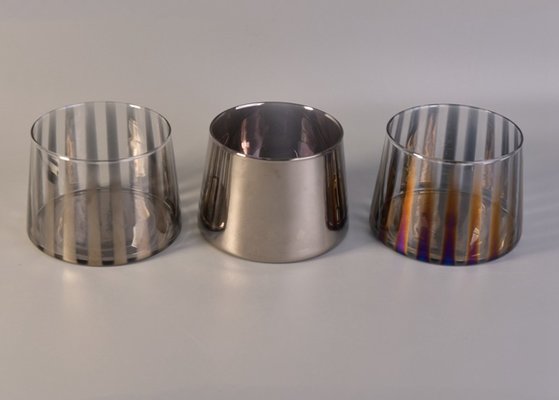 Trapezoid Wall Mounted Glass Candle Holder / Containers with Electroplated Decoration