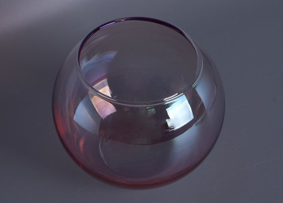 Mouth Blown Pink Plating Iridescent Finish Glass Ball Candle Jars Handmade Craft