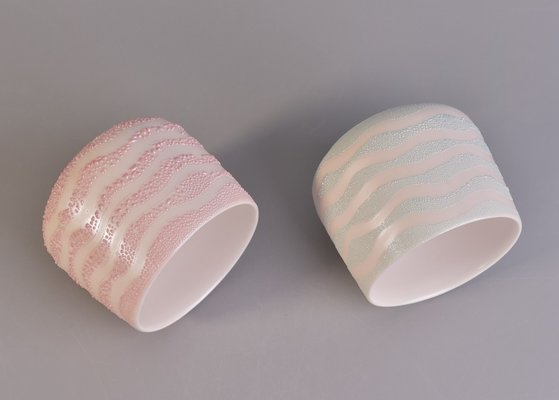 Pearl Glazed Iron Plating Ceramic Candle Vessels with Wave Pattern