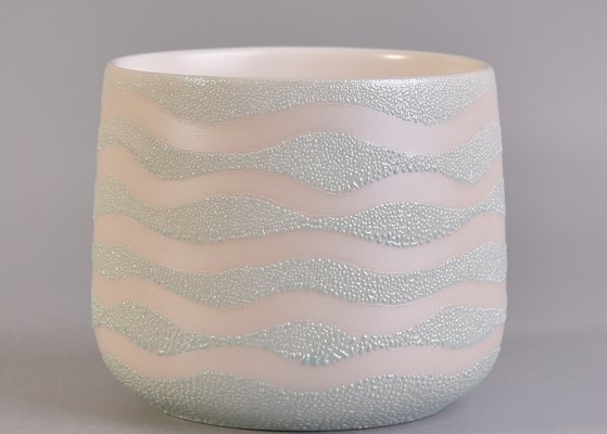 Pearl Glazed Iron Plating Ceramic Candle Vessels with Wave Pattern