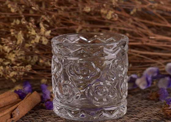 Flower Debossed Votive decorative glass candle holder OEM / ODM Machine Made