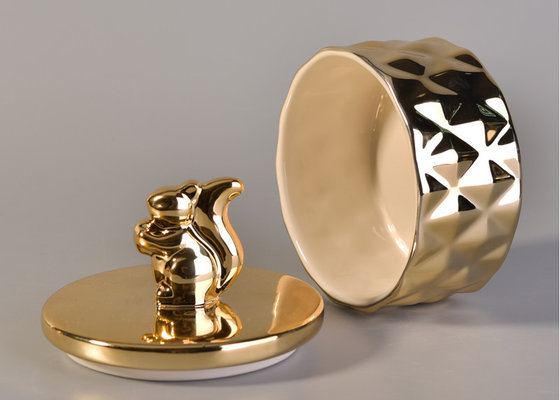 Decoration Gold Handmade Ceramic Candle Holders With Matched Lids