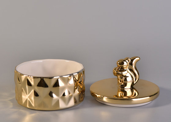 Decoration Gold Handmade Ceramic Candle Holders With Matched Lids