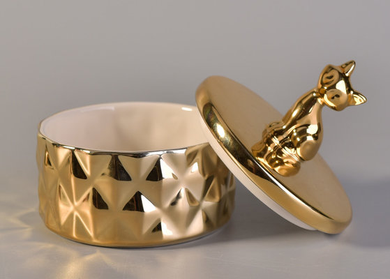 Decoration Gold Handmade Ceramic Candle Holders With Matched Lids