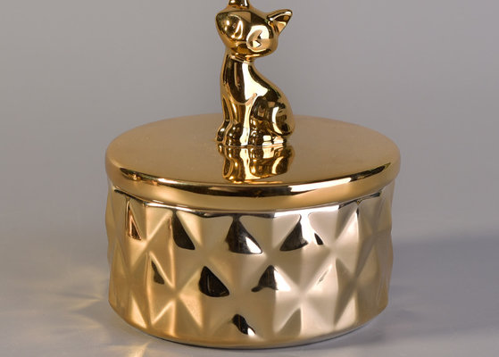 Decoration Gold Handmade Ceramic Candle Holders With Matched Lids