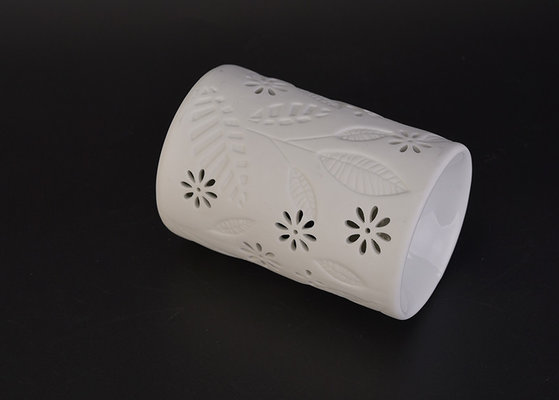 Snowflake Hellow Out Ceramic Candle Amaro Burners White Debossed Leaves