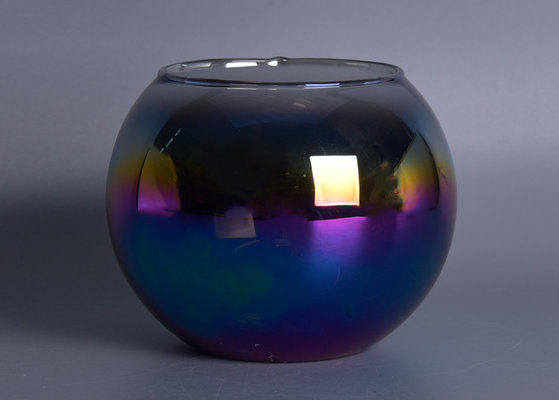 Ball Shape Decor Glass Tealight Holders , Iridescence Lantern Glass Candle Jar