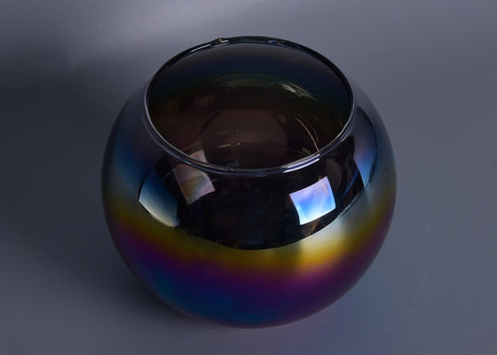 Ball Shape Decor Glass Tealight Holders , Iridescence Lantern Glass Candle Jar