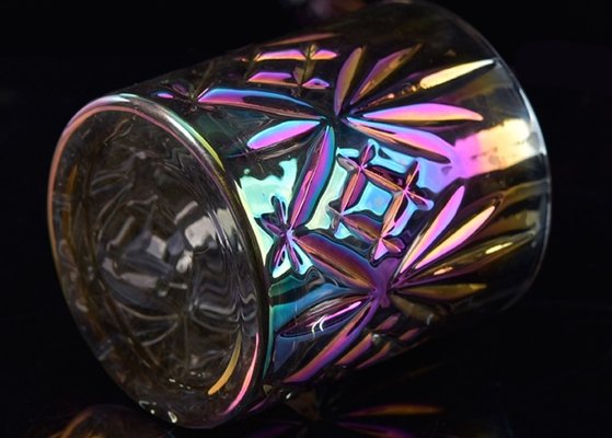 Machine Press Pineapple Debossed Glass Candle Holders With Iridescent Plating