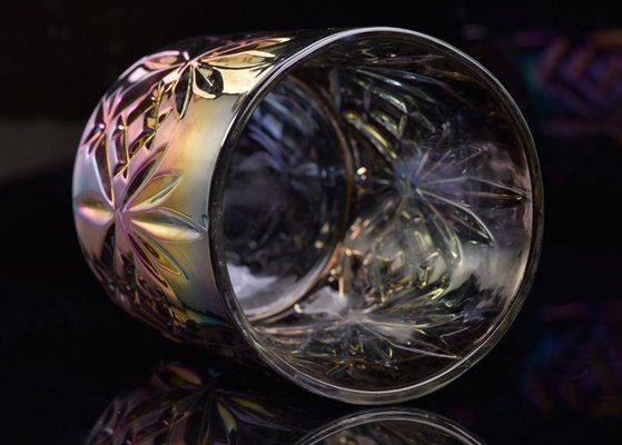 Machine Press Pineapple Debossed Glass Candle Holders With Iridescent Plating