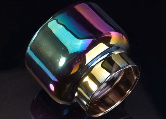 Polished Sprayed Rainbow Glass Candlestick Holders , Color Glass Candle Jars