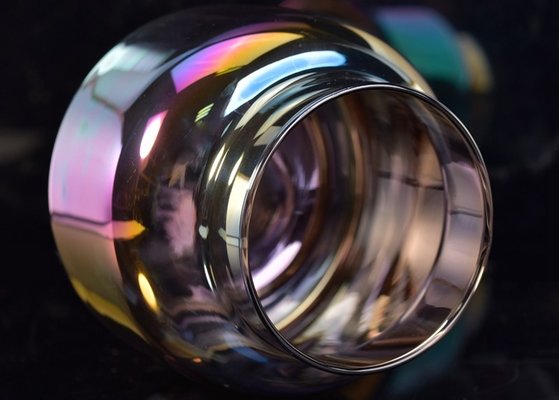 Polished Sprayed Rainbow Glass Candlestick Holders , Color Glass Candle Jars