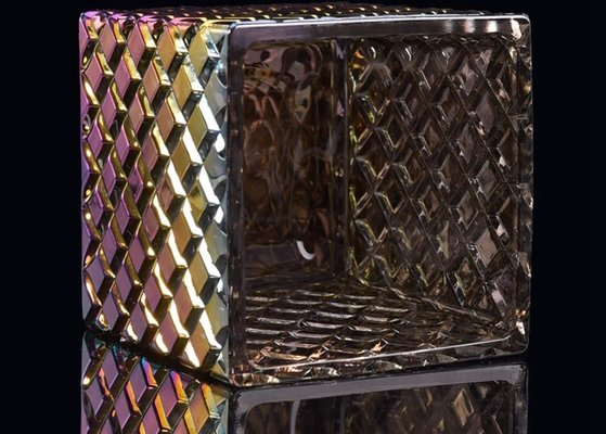 Iridescent Plating Square Decorative Glass Candle Holder , Luxury Scented Glass Candle Jars