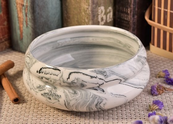 Calabash Shaped Light Green Ceramic Candle Vessels With Marble Finish