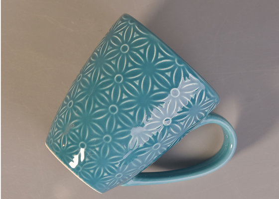 287Ml Blue Glazed Ceramic Drinking Mug , Ceramic Candlestick Holders Flower Design