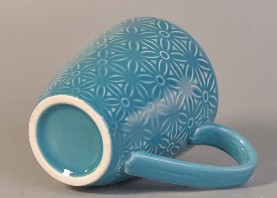 287Ml Blue Glazed Ceramic Drinking Mug , Ceramic Candlestick Holders Flower Design