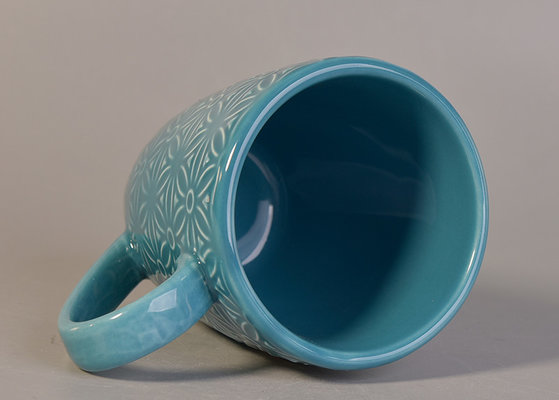 287Ml Blue Glazed Ceramic Drinking Mug , Ceramic Candlestick Holders Flower Design