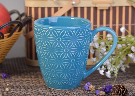287Ml Blue Glazed Ceramic Drinking Mug , Ceramic Candlestick Holders Flower Design