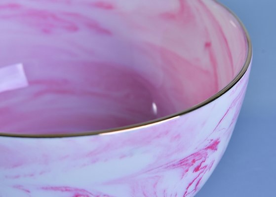 Unique marble effect Ceramic Candle Holder , colored ceramic candle bowl with gold rim