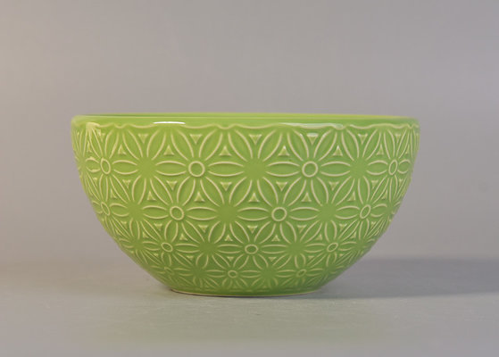 Light Green Embossed Print Ceramic Candle Making Bowl For Home Decoration