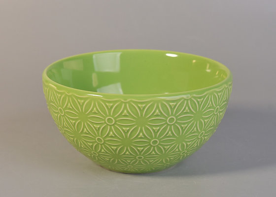 Light Green Embossed Print Ceramic Candle Making Bowl For Home Decoration
