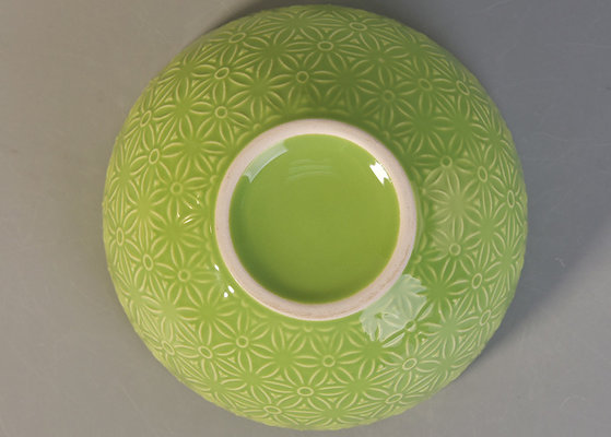 Light Green Embossed Print Ceramic Candle Making Bowl For Home Decoration