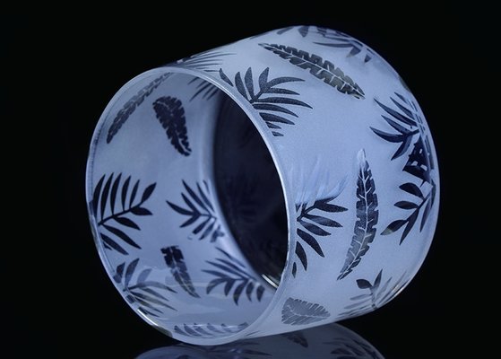 Fashion Bamboo Leaves Laser Frosted Glass Candle Holder For Home Decor