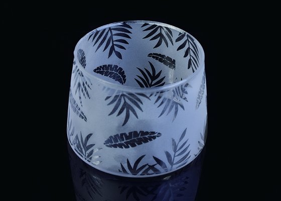 Fashion Bamboo Leaves Laser Frosted Glass Candle Holder For Home Decor