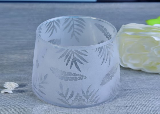 Fashion Bamboo Leaves Laser Frosted Glass Candle Holder For Home Decor